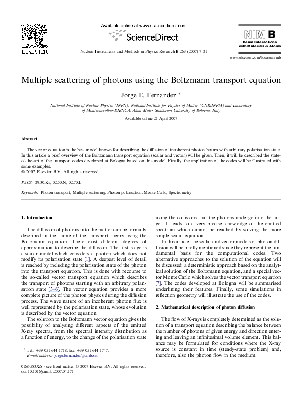 (PDF) Multiple scattering of photons using the Boltzmann transport equation