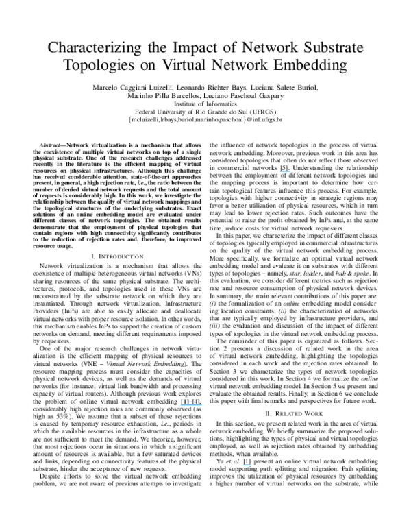 Pdf Characterizing The Impact Of Network Substrate Topologies On Virtual Network Embedding 7603
