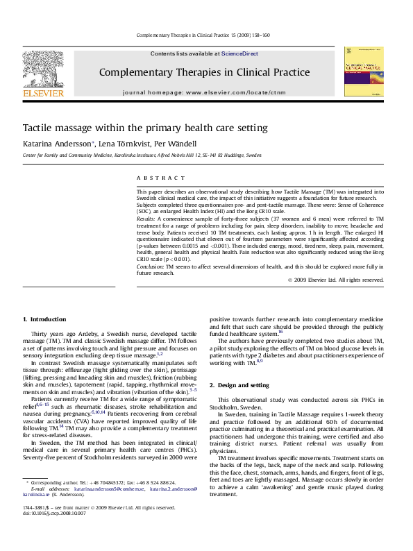 (PDF) Tactile massage within the primary health care setting