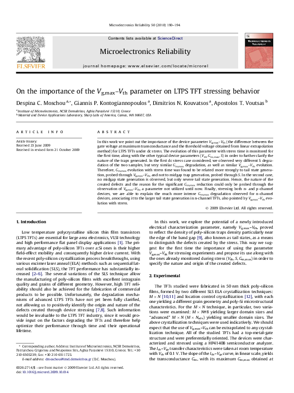 (PDF) On the importance of the Vg,max–Vth parameter on LTPS TFT stressing behavior