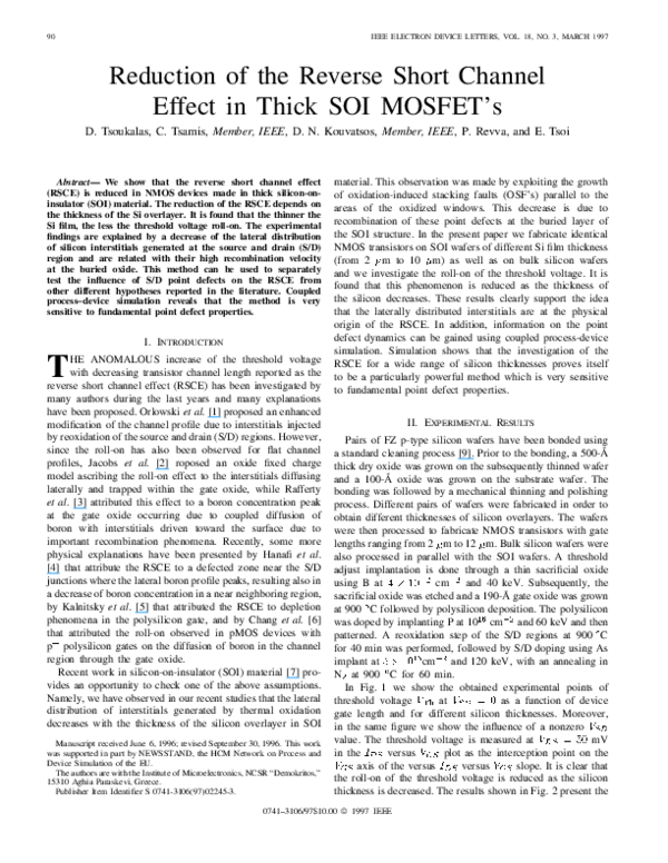 (PDF) Reduction of the reverse short channel effect in thick SOI MOSFET's