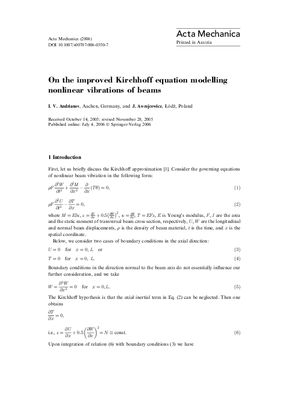 (PDF) On the improved Kirchhoff equation modelling nonlinear vibrations ...