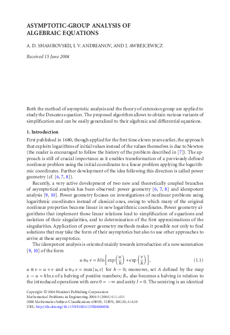 (PDF) Asymptotic-group analysis of algebraic equations