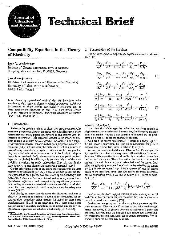 (PDF) Compatibility Equations in the Theory of Elasticity
