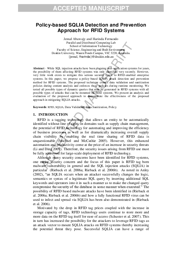 (PDF) Policy-based SQLIA Detection and Prevention Approach for RFID Systems