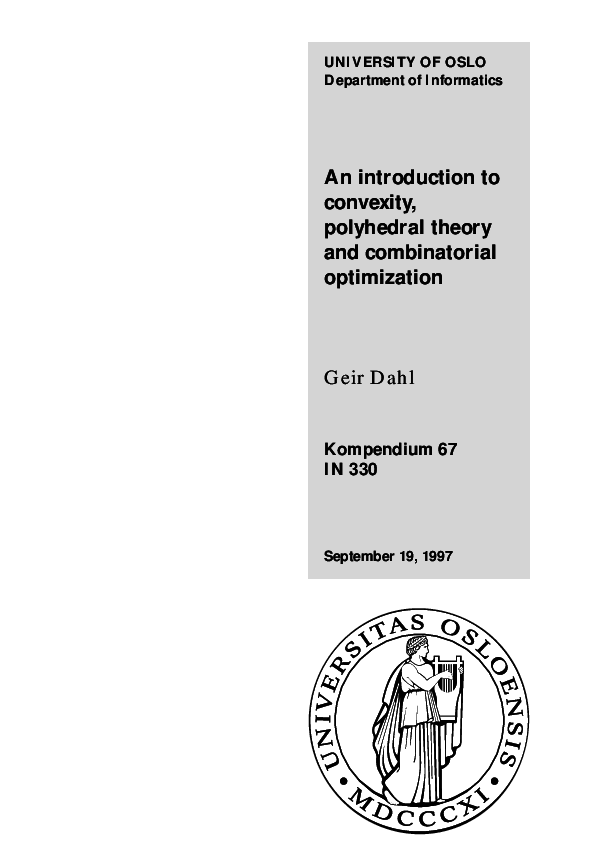 (PDF) An introduction to convexity, polyhedral theory and combinatorial ...