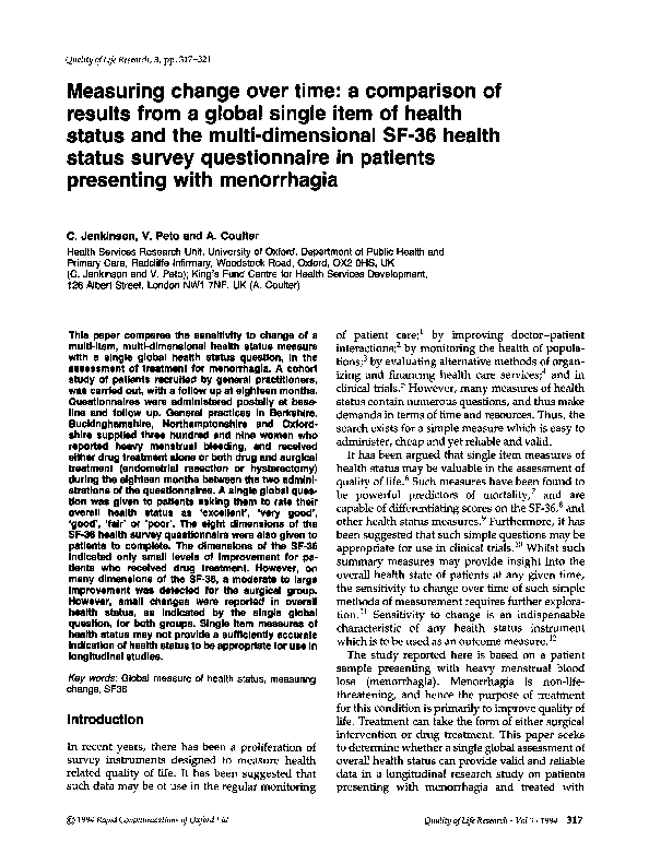 (PDF) Measuring change over time: a comparison of results from a global ...