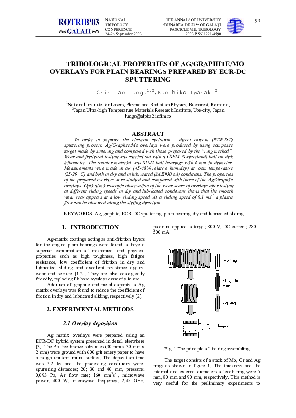 (PDF) Tribological Properties of Ag/Graphite/Mo Overlays for Plain ...