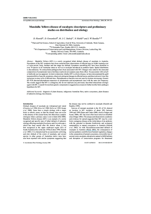 (PDF) Mundulla Yellows disease of eucalypts: descriptors and ...