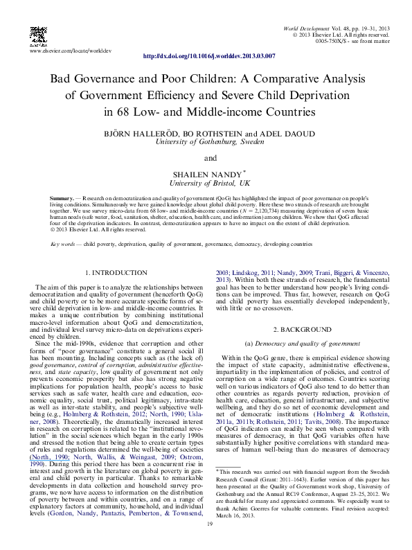 (PDF) Bad Governance and Poor Children: A Comparative Analysis of ...