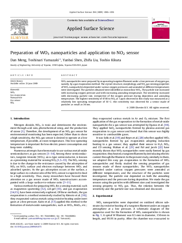 (PDF) Preparation of WO3 nanoparticles and application to NO2 sensor