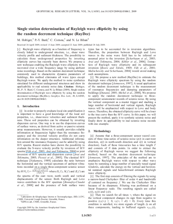 (PDF) Single station determination of Rayleigh wave ellipticity by using the random decrement ...
