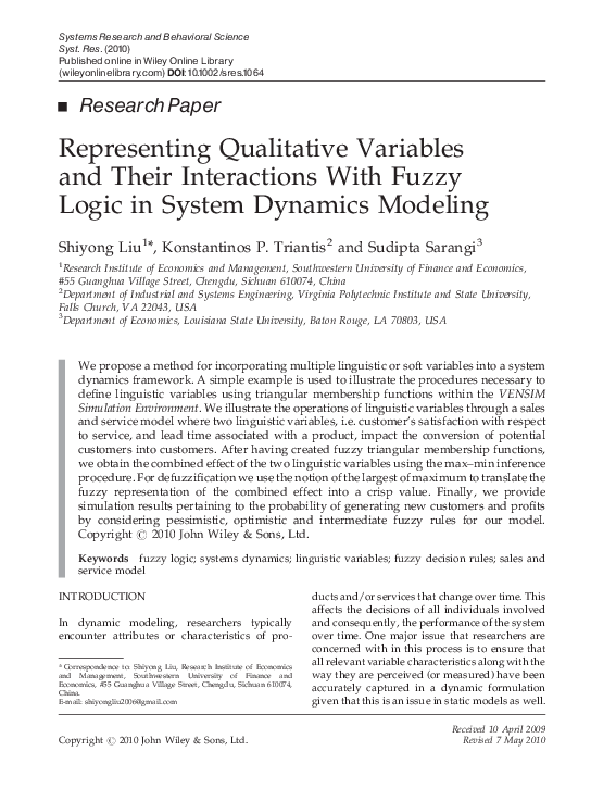 (PDF) Representing qualitative variables and their interactions with fuzzy logic in system ...