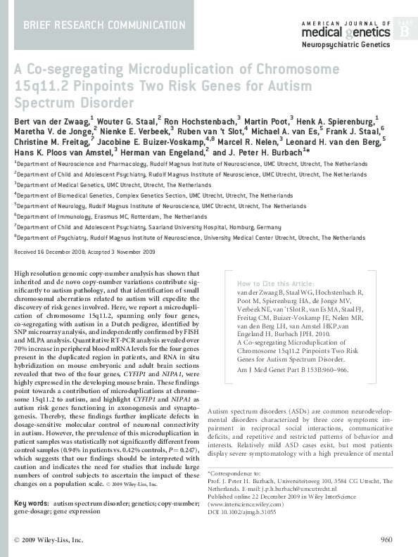 (PDF) A co-segregating microduplication of chromosome 15q11.2 pinpoints ...