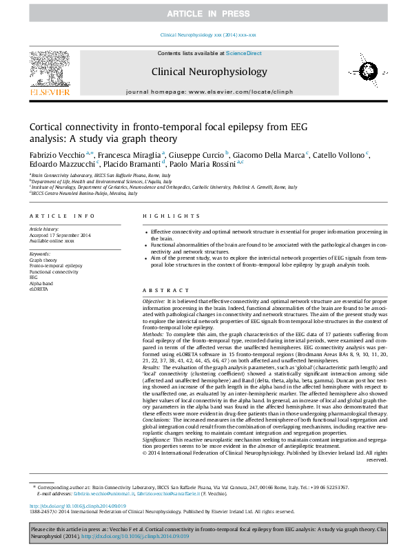 (PDF) Cortical connectivity in fronto-temporal focal epilepsy from EEG ...