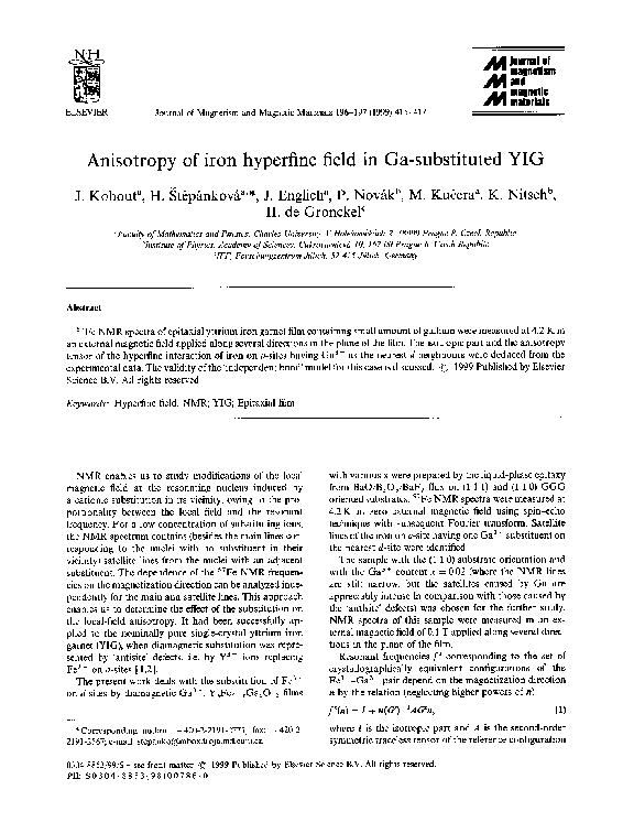 (PDF) Anisotropy of iron hyperfine field in Ga-substituted YIG