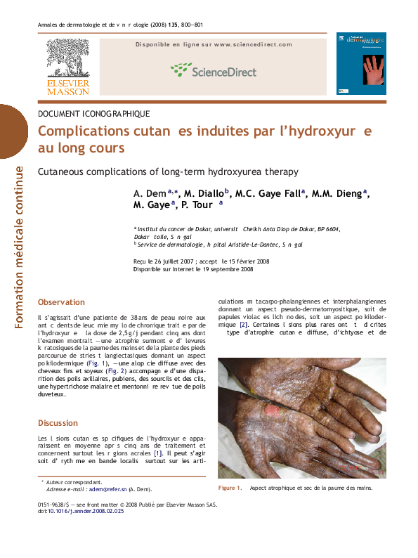 (PDF) Complications cutanées induites par l’hydroxyurée au long cours