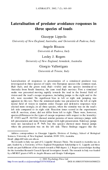 (PDF) Lateralisation of predator avoidance responses in three species ...