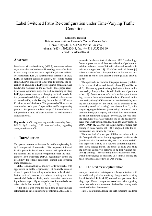 Pdf Label Switched Paths Re Configuration Under Time Varying Traffic Conditions
