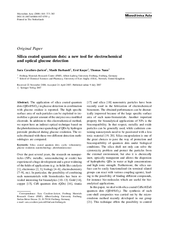 (PDF) Silica coated quantum dots: a new tool for electrochemical and optical glucose detection