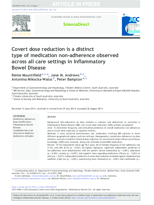 (PDF) Covert Dose Reduction and Non-Adherence in IBD Patients