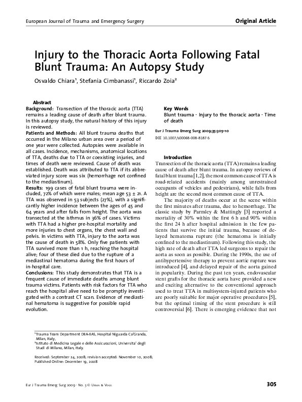 (PDF) Injury to the Thoracic Aorta Following Fatal Blunt Trauma: An ...