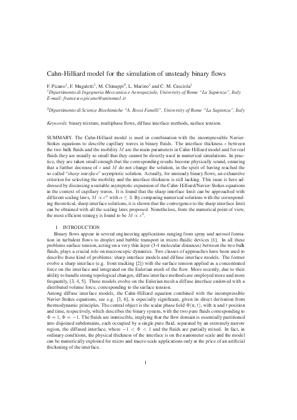 (PDF) Cahn-Hilliard model for the simulation of unsteady binary flows