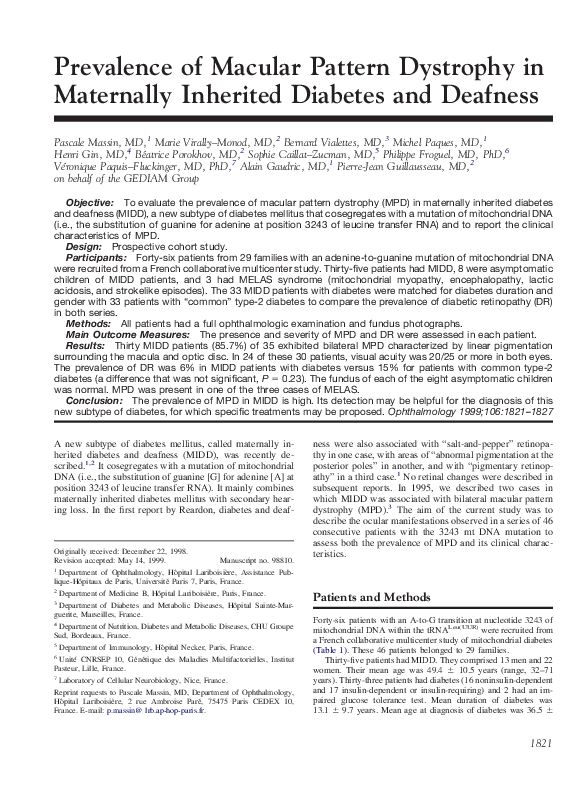 (PDF) Prevalence of macular pattern dystrophy in maternally inherited ...