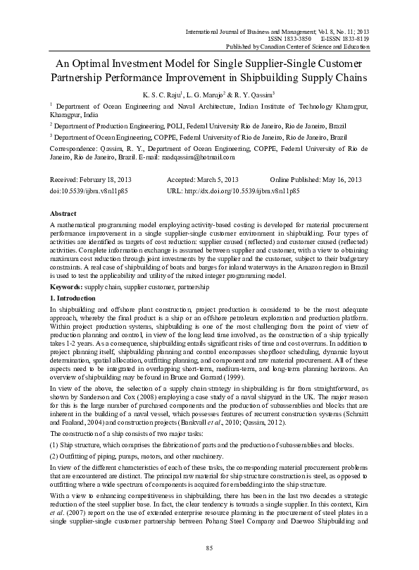 (PDF) An Optimal Investment Model for Single Supplier-Single Customer ...