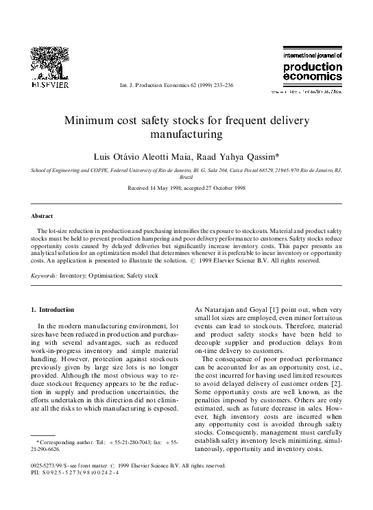 (PDF) Minimum cost safety stocks for frequent delivery manufacturing