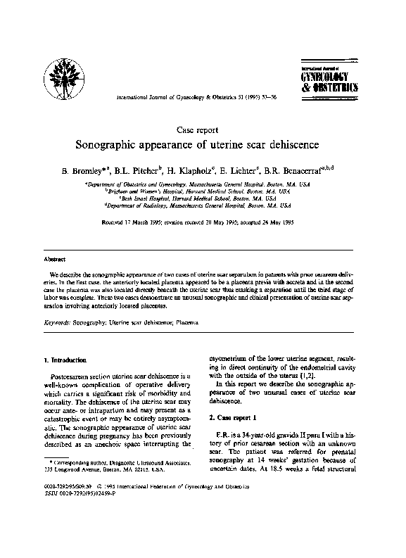 Pdf Sonographic Appearance Of Uterine Scar Dehiscence Bryann