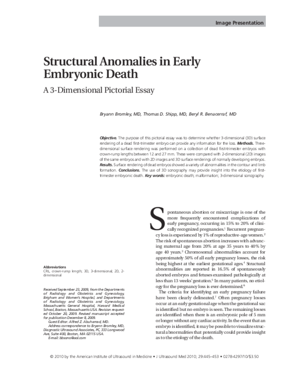 (PDF) Structural anomalies in early embryonic death: a 3-dimensional ...