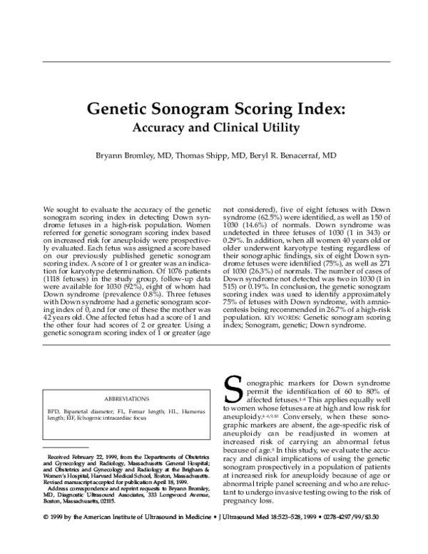 (PDF) Genetic sonogram scoring index: accuracy and clinical utility