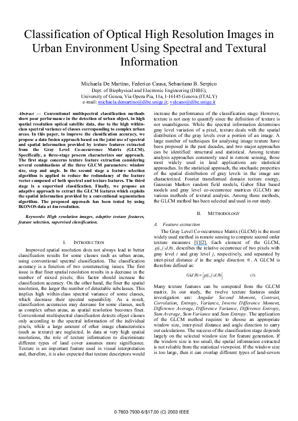 (PDF) Classification of optical high resolution images in urban environment using spectral and ...