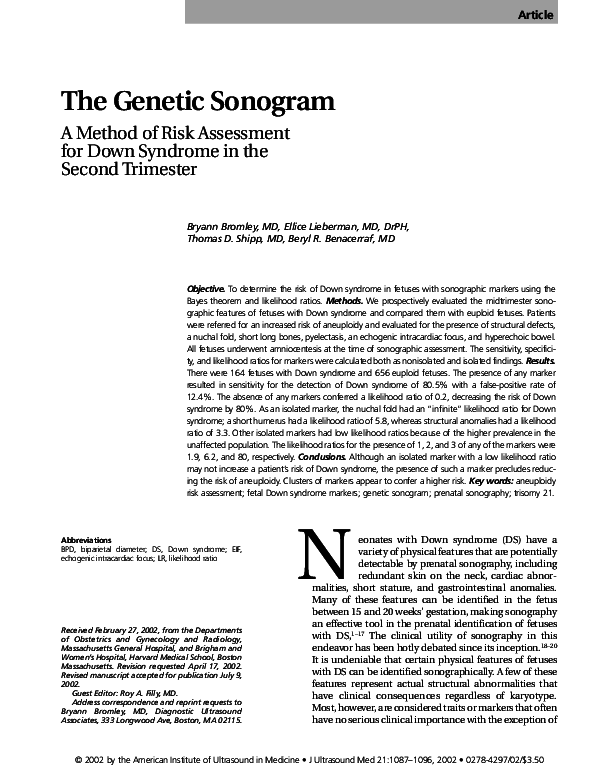 (PDF) The genetic sonogram: a method of risk assessment for Down ...