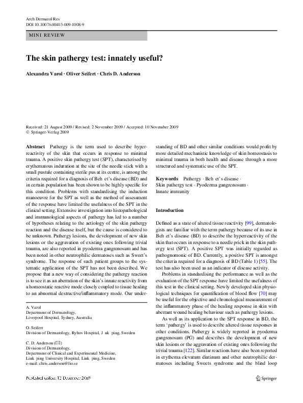 (PDF) The skin pathergy test: innately useful?