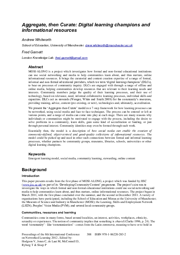 (PDF) Aggregate, then Curate: Digital learning champions and informational resources