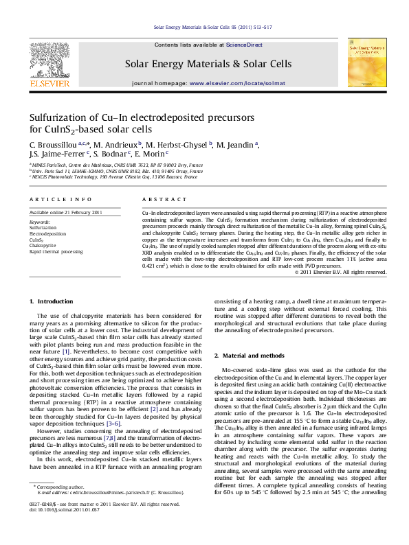 (PDF) Sulfurization of Cu–In electrodeposited precursors for CuInS2 ...