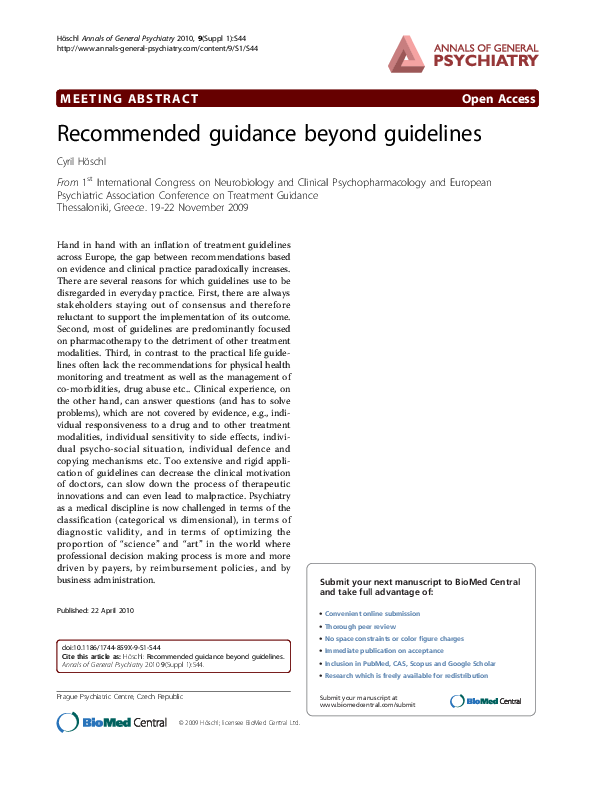 (PDF) Recommended guidance beyond guidelines