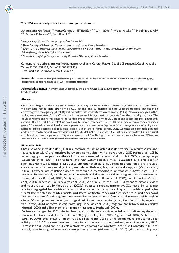 (PDF) EEG source analysis in obsessive–compulsive disorder