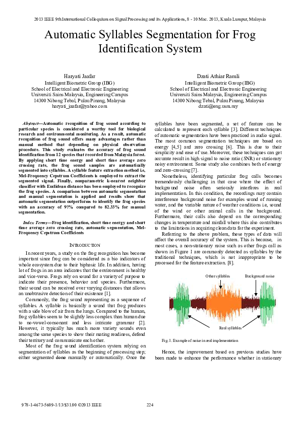 (PDF) Automatic Syllables Segmentation for Frog Identification System
