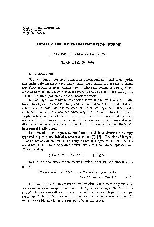 (PDF) Locally linear representation forms | M. Raussen and Ib Madsen ...
