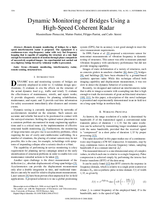 (PDF) Dynamic Monitoring of Bridges Using a High-Speed Coherent Radar