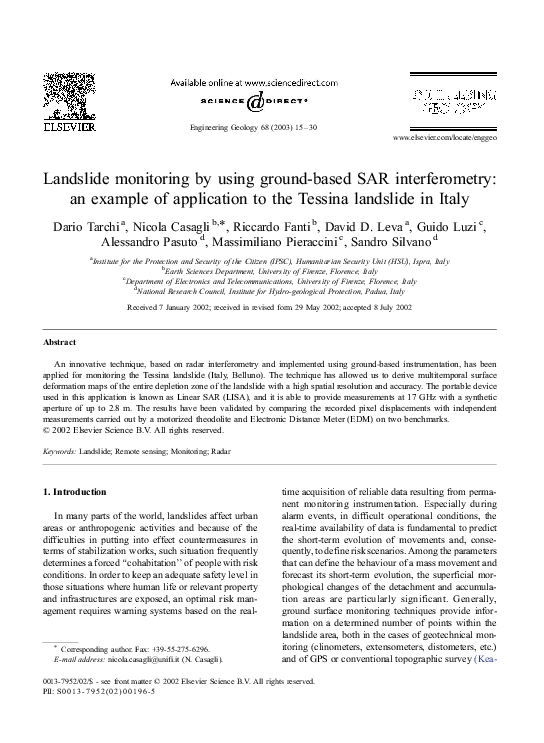 Pdf Landslide Monitoring By Using Ground Based Sar Interferometry An