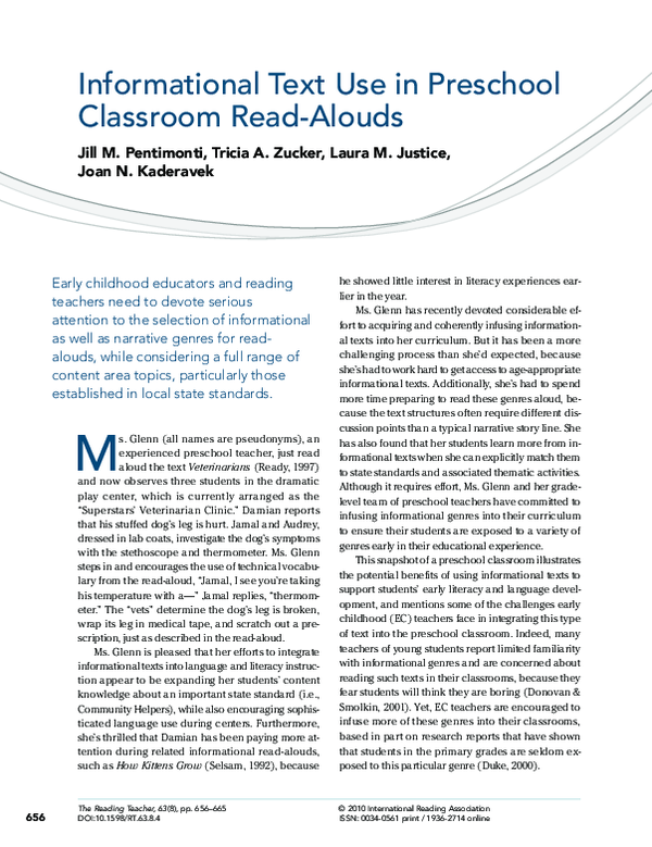 (PDF) Informational Text Use in Preschool Classroom Read-Alouds