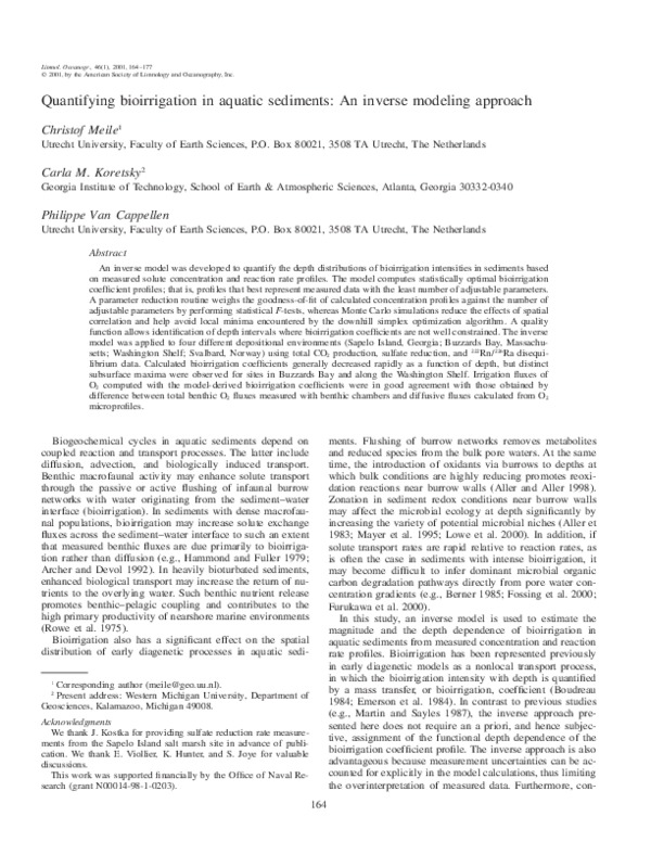 (PDF) Quantifying bioirrigation in aquatic sediments: An inverse ...