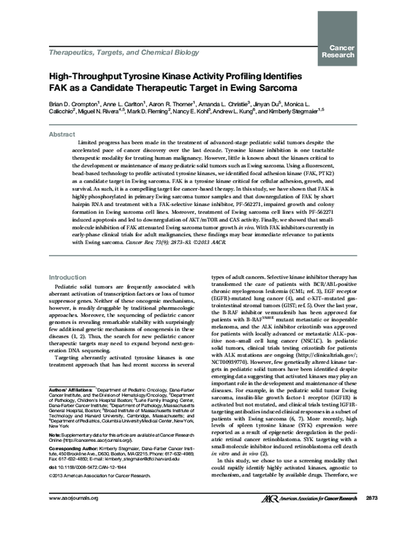 (PDF) High-Throughput Tyrosine Kinase Activity Profiling Identifies FAK as a Candidate ...