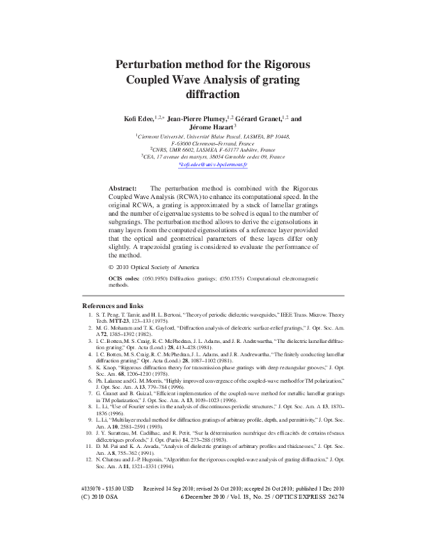 (PDF) Perturbation method for the Rigorous Coupled Wave Analysis of grating diffraction