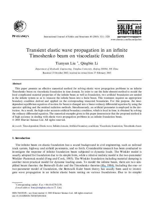 (PDF) Transient elastic wave propagation in an infinite Timoshenko beam on viscoelastic foundation