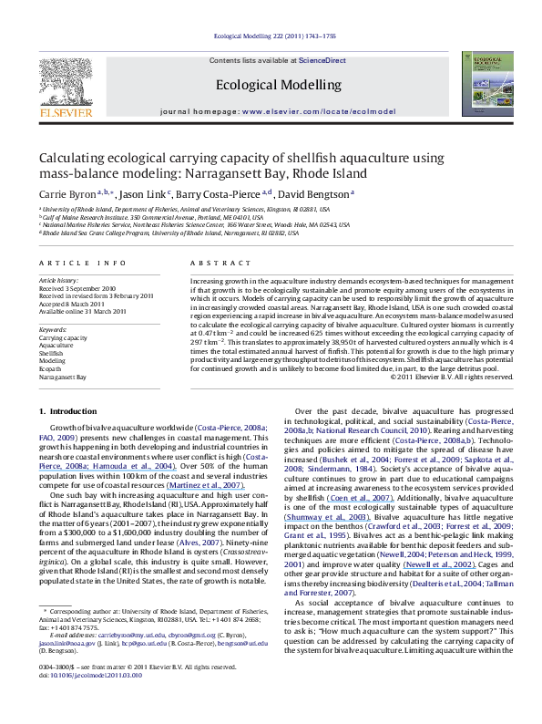 (PDF) Calculating ecological carrying capacity of shellfish aquaculture ...